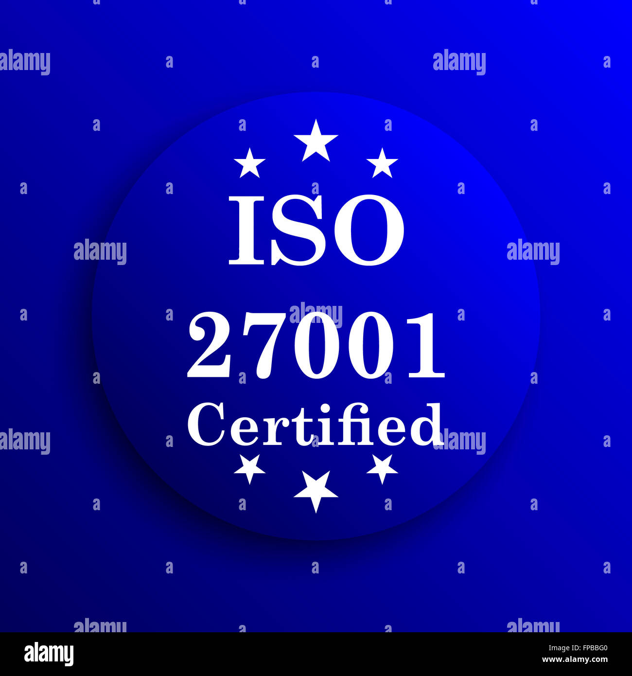 ISO 27001 icon. Internet button on blue background Stock Photo - Alamy