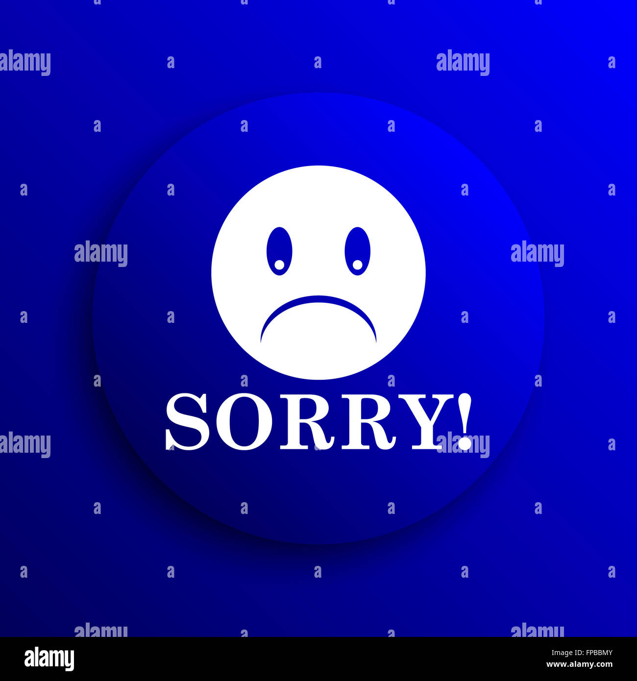 Sorry icon. Internet button on blue background Stock Photo - Alamy
