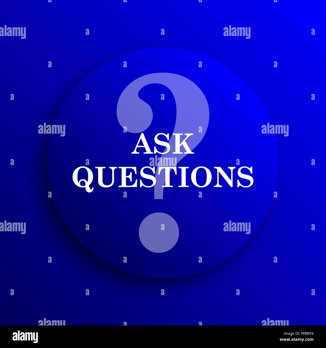 Ask questions icon. Internet button on blue background Stock Photo - Alamy