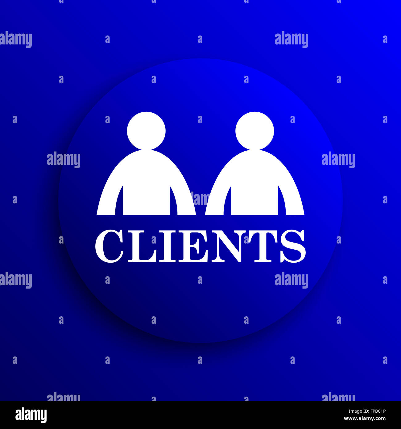 Clients icon. Internet button on blue background Stock Photo - Alamy