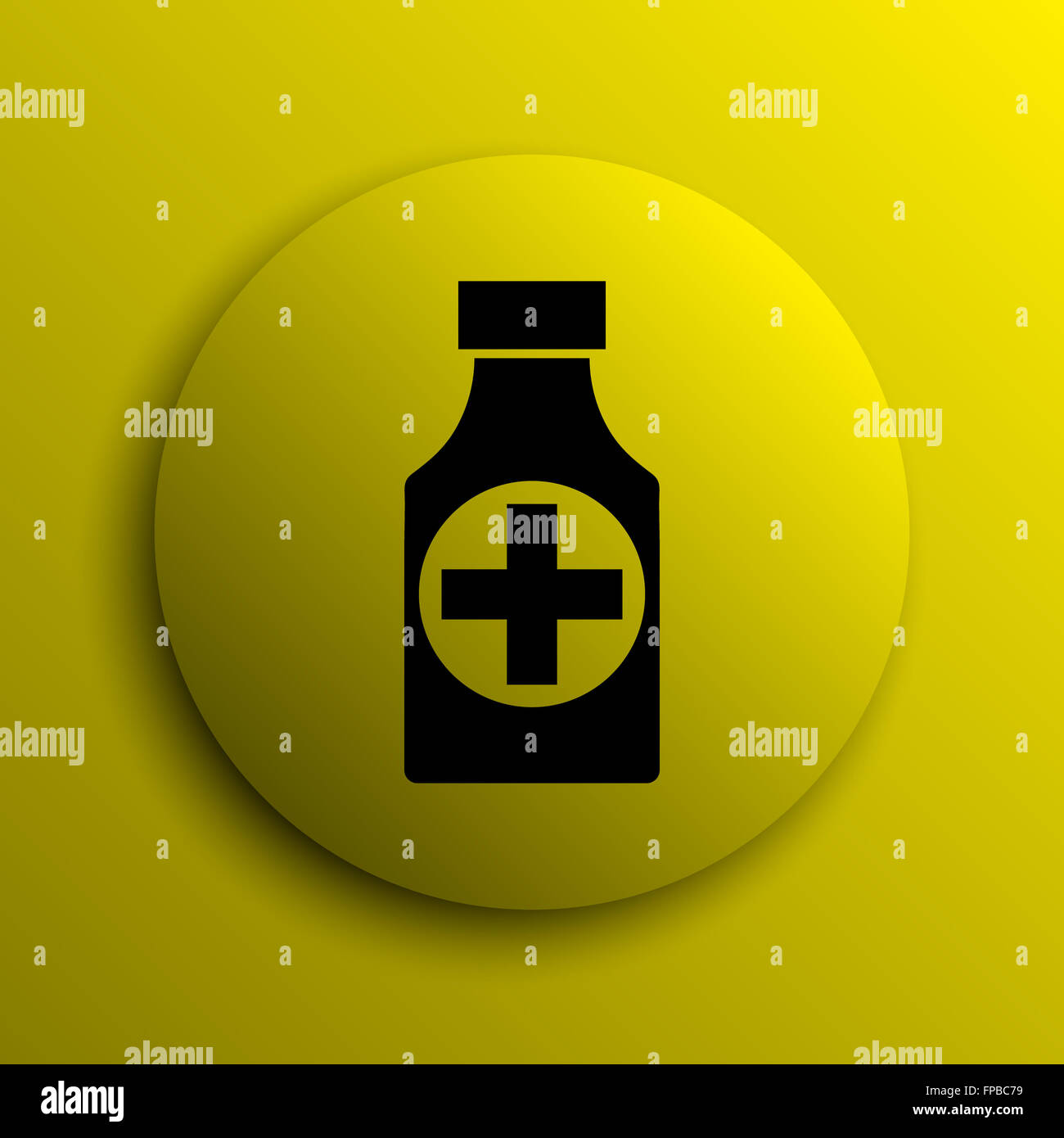 Pills bottle icon. Yellow internet button Stock Photo - Alamy