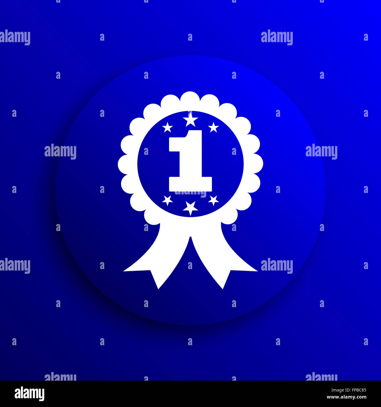 First prize ribbon icon. Internet button on blue background Stock Photo ...