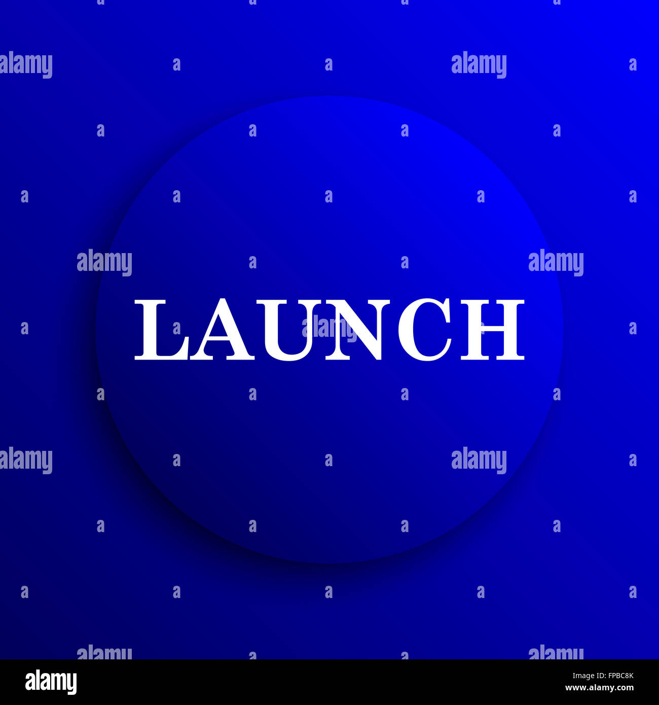 Launch icon. Internet button on blue background Stock Photo - Alamy