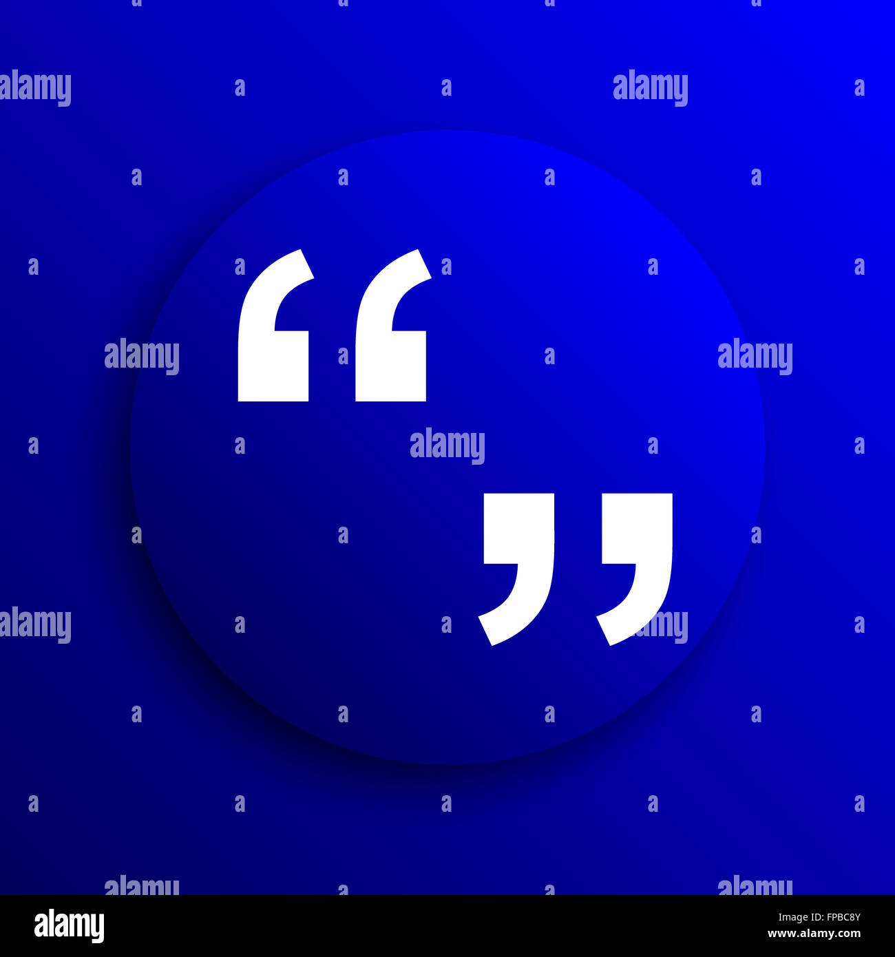 Quotation marks icon. Internet button on blue background Stock Photo ...