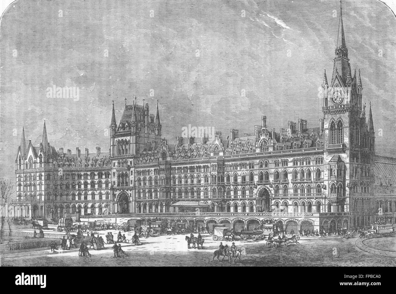 LONDON: Front of St Pancras Station & Hotel, antique print 1880 Stock ...