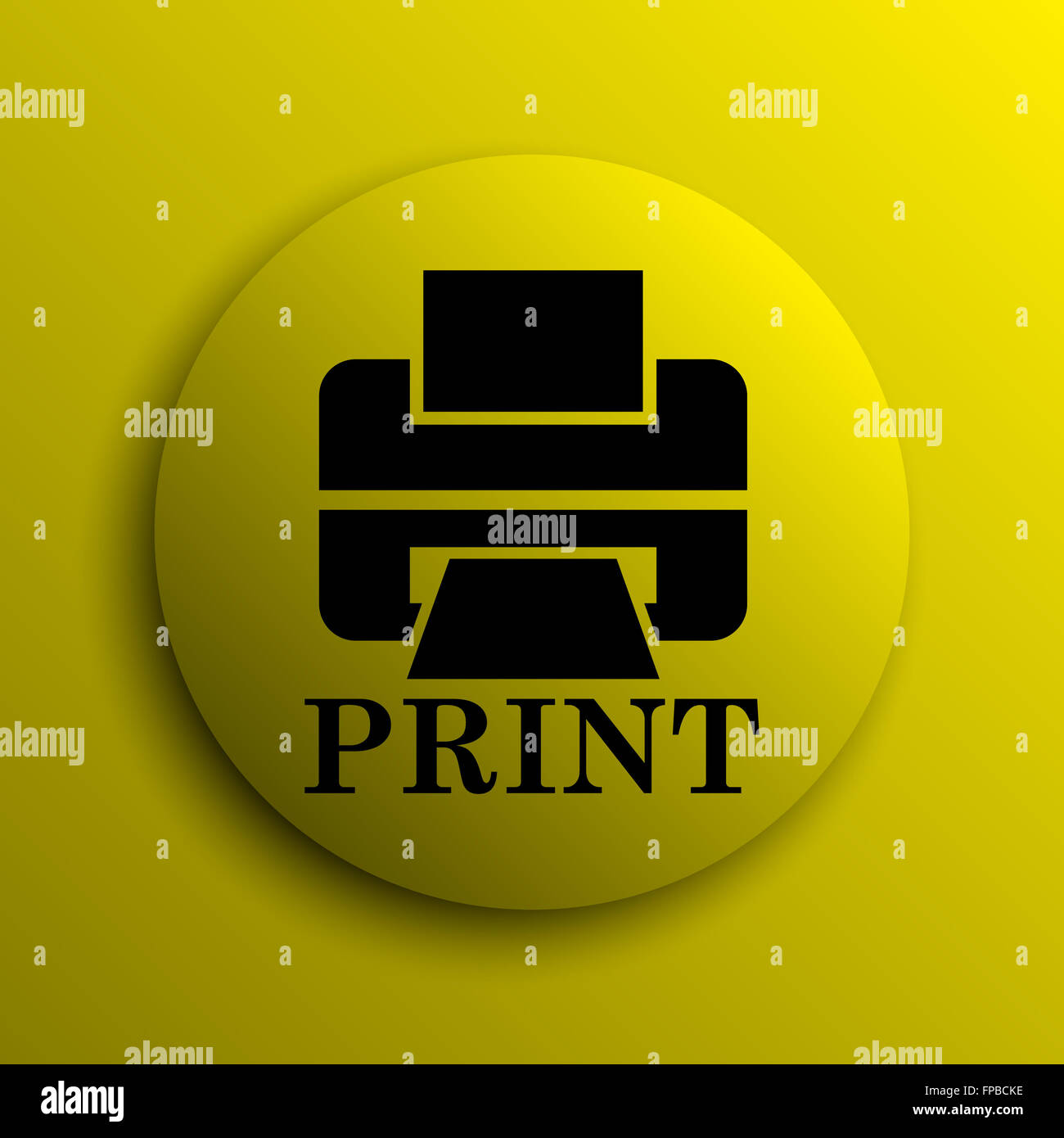 Printer with word PRINT icon. Yellow internet button Stock Photo - Alamy