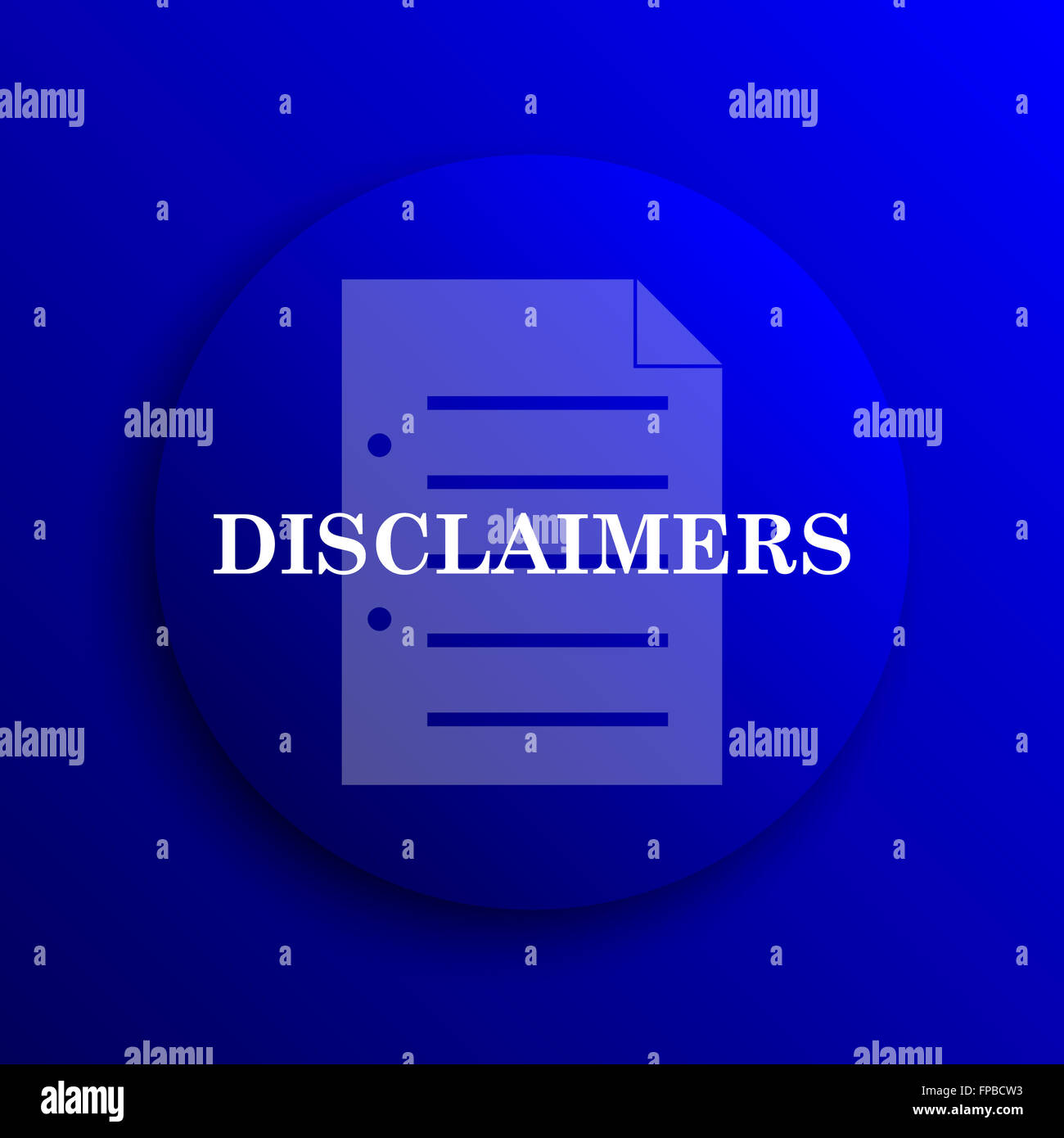 Disclaimers icon. Internet button on blue background Stock Photo - Alamy