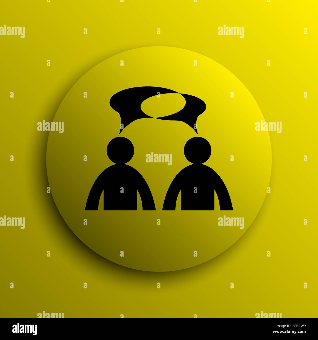 Comments icon. Yellow internet button. - men with bubbles Stock Photo ...
