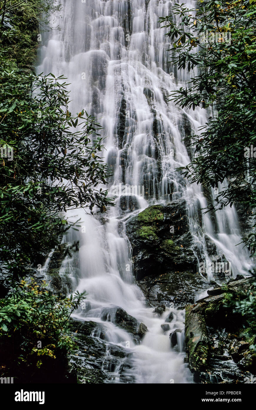 Closeup of Mingo Water Falls located on the Cherokee Indian reservation ...