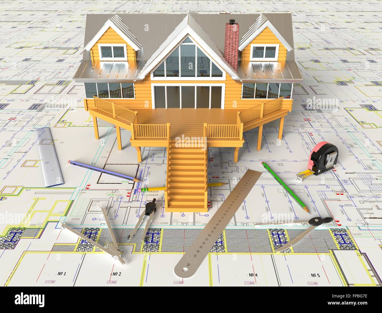 3D Rendering House Layout And Architectural Drawings Stock Photo - Alamy