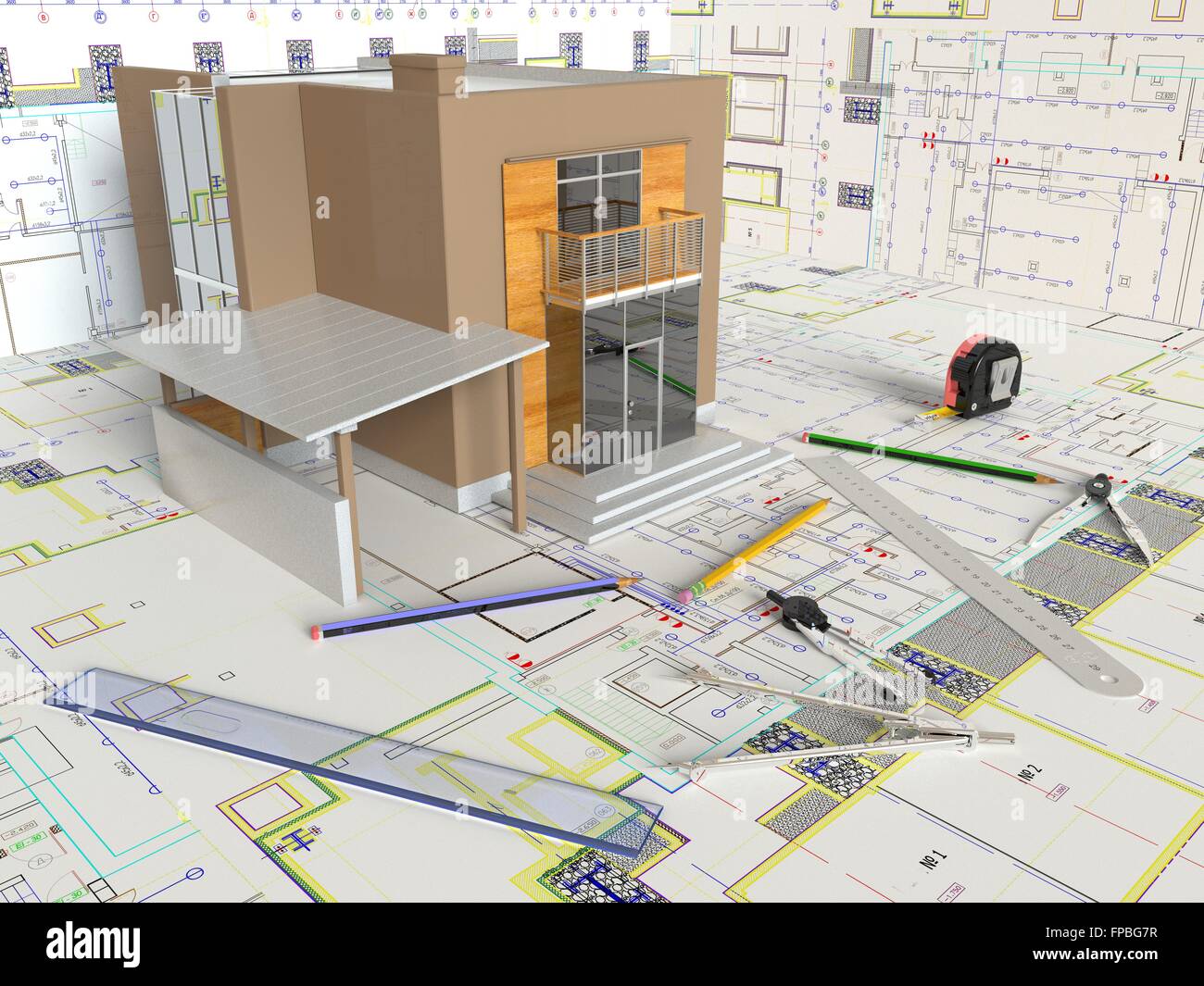 3D Rendering House Layout And Architectural Drawings Stock Photo - Alamy