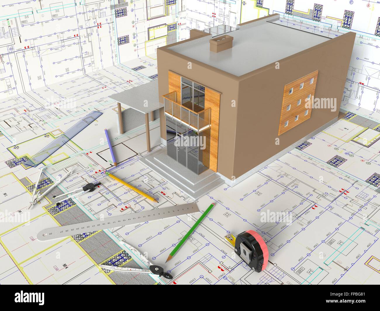3D Rendering House Layout And Architectural Drawings Stock Photo - Alamy