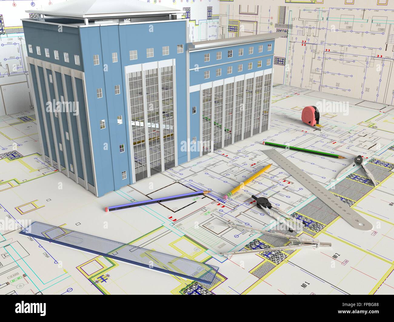 3D Rendering House Layout And Architectural Drawings Stock Photo - Alamy