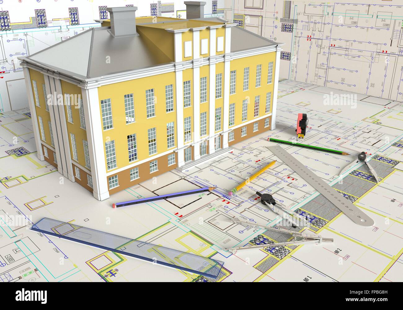 3D Rendering House Layout And Architectural Drawings Stock Photo - Alamy