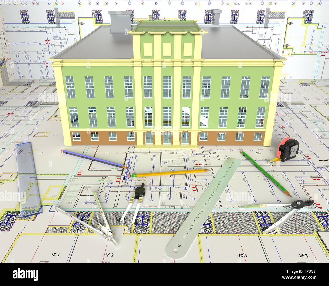 3D Rendering House Layout And Architectural Drawings Stock Photo - Alamy