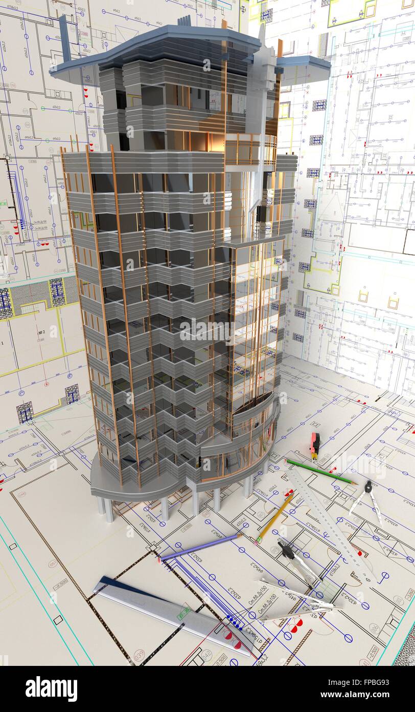 3D Rendering House Layout And Architectural Drawings Stock Photo - Alamy