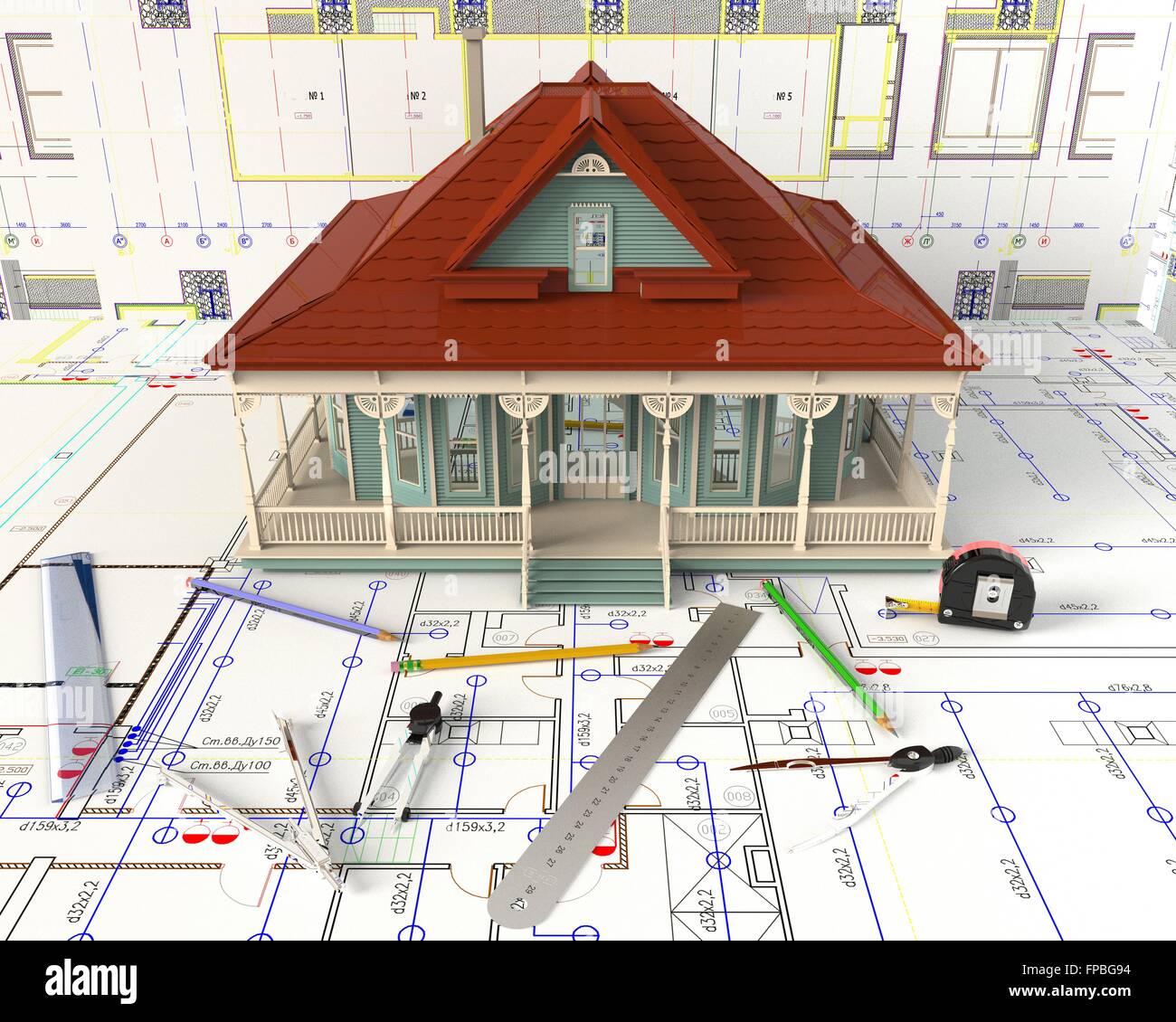 3D Rendering House Layout And Architectural Drawings Stock Photo - Alamy