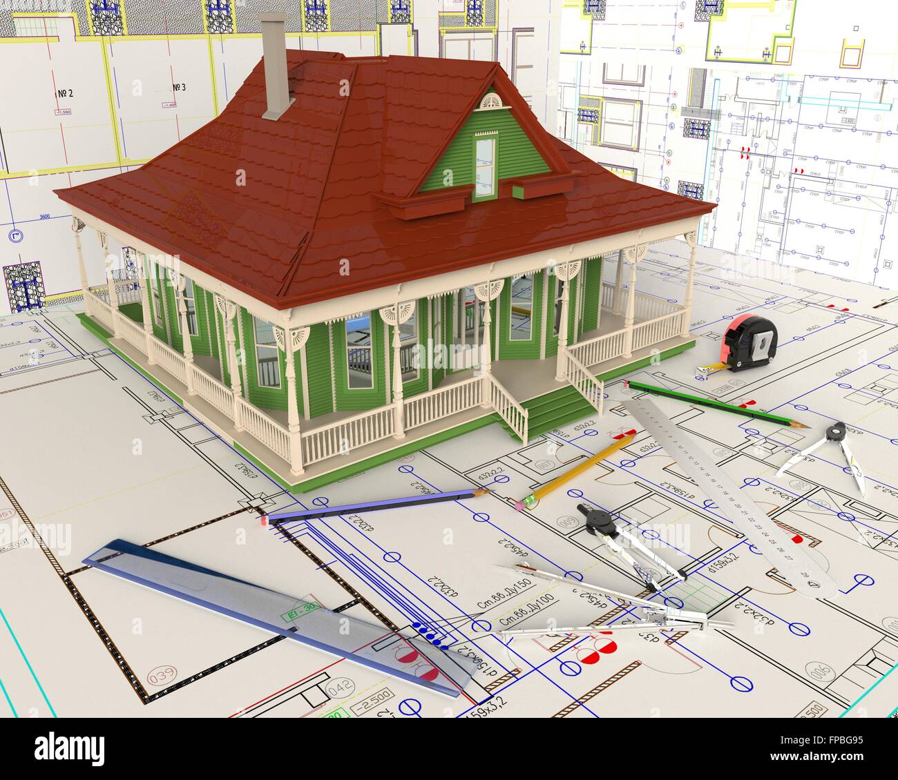 3D Rendering House Layout And Architectural Drawings Stock Photo - Alamy