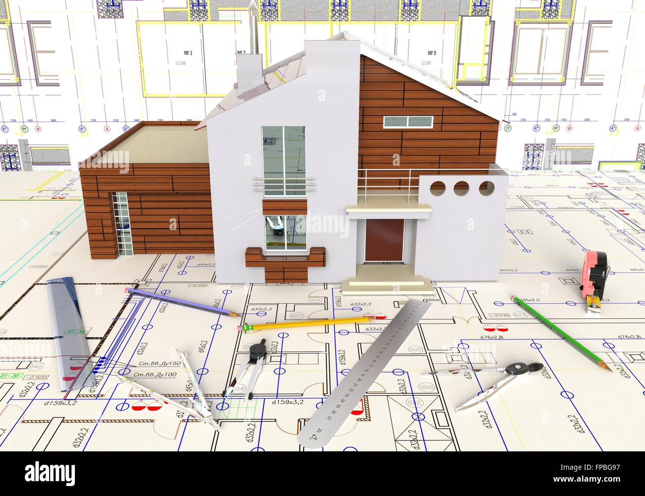 3D Rendering House Layout And Architectural Drawings Stock Photo - Alamy