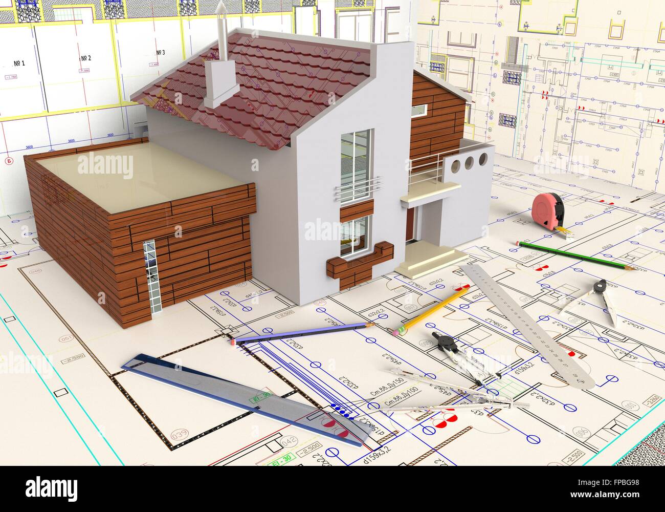 3D Rendering House Layout And Architectural Drawings Stock Photo - Alamy