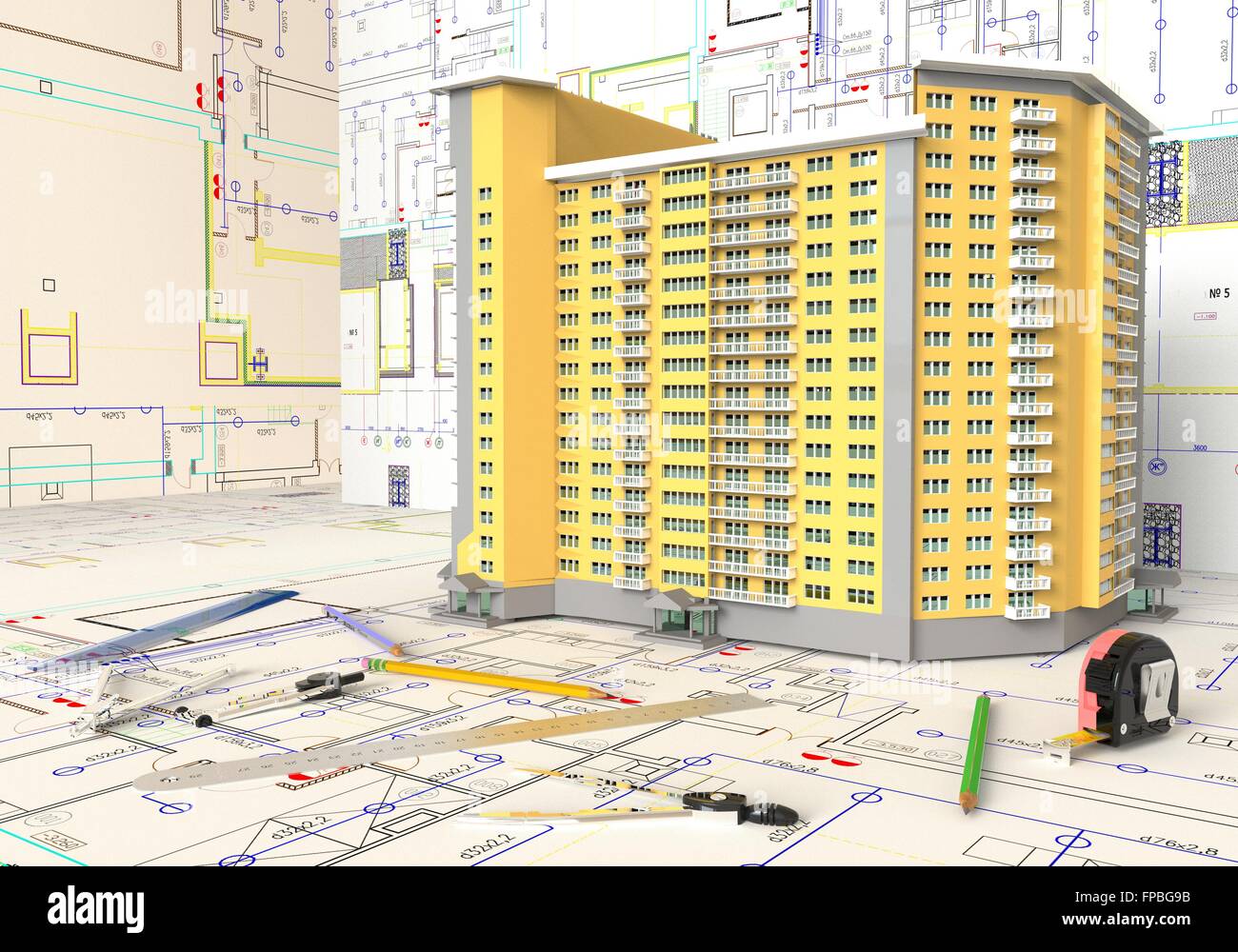 3D Rendering House Layout And Architectural Drawings Stock Photo - Alamy