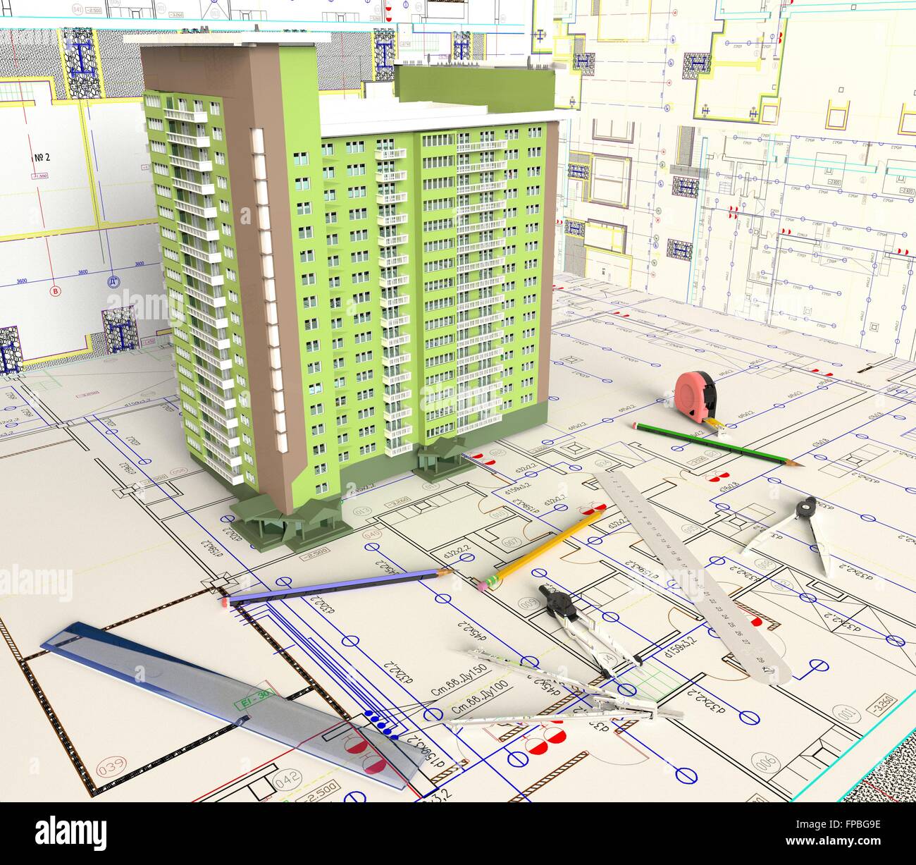 3D Rendering House Layout And Architectural Drawings Stock Photo - Alamy