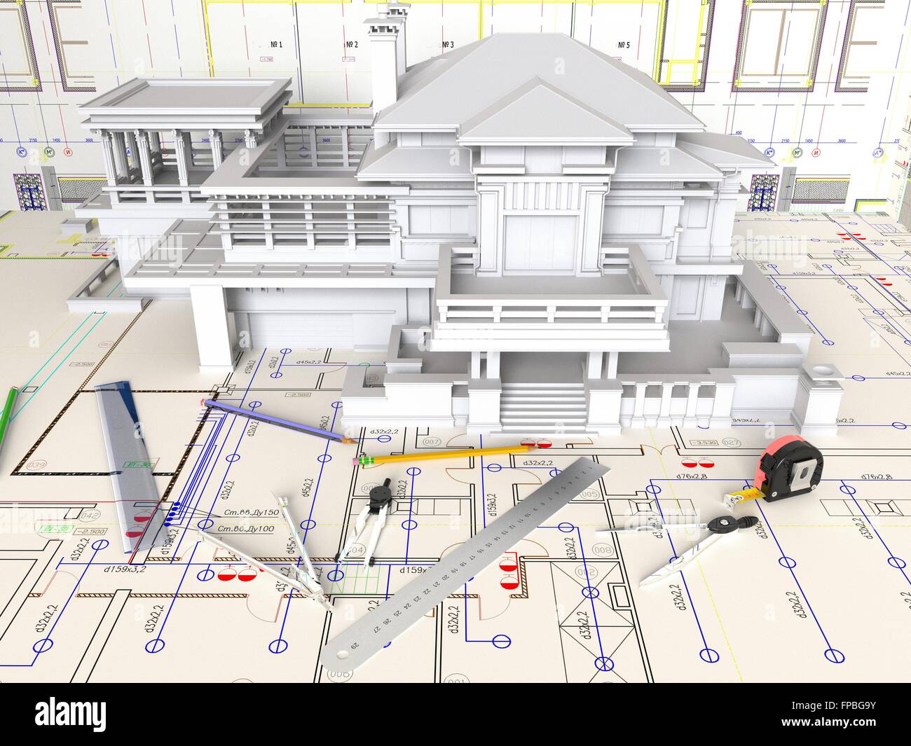 3D Rendering House Layout And Architectural Drawings Stock Photo - Alamy