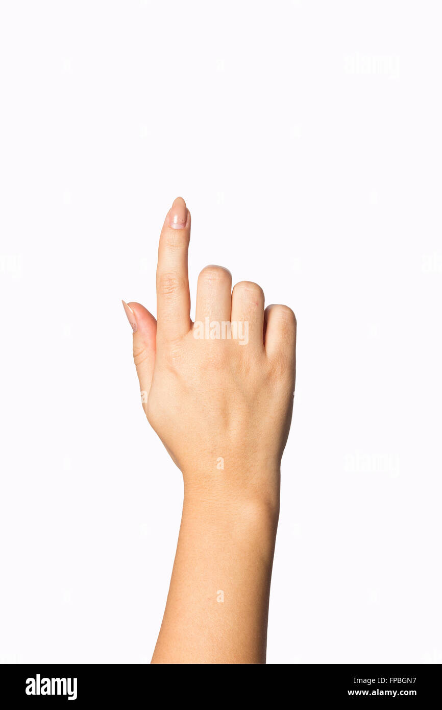 Female caucasian hand gesture of offering help isolated over the white ...