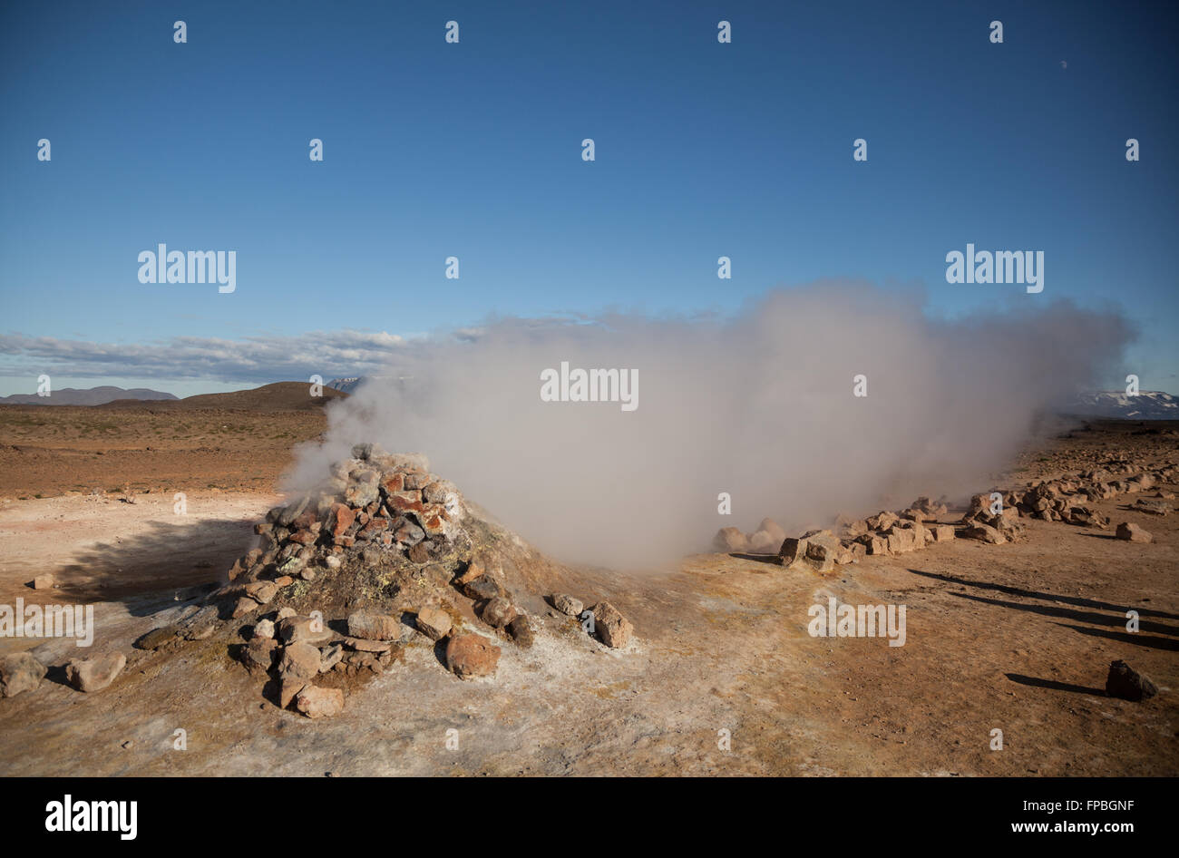 Namafjall, fumarole releasing steam and hydrogen sulfide gas Stock ...