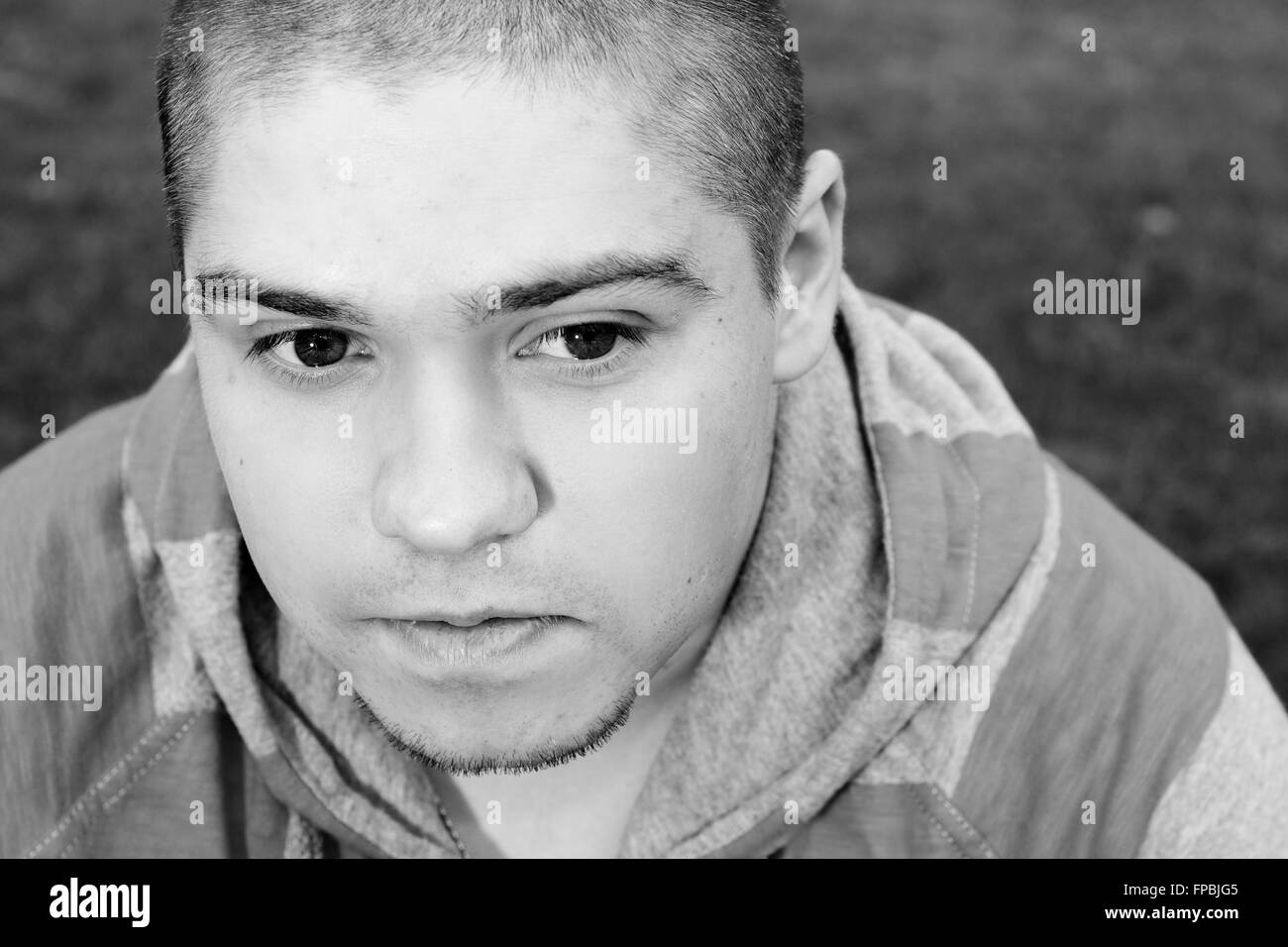 BW portrait of young adult with boxer cut Stock Photo - Alamy