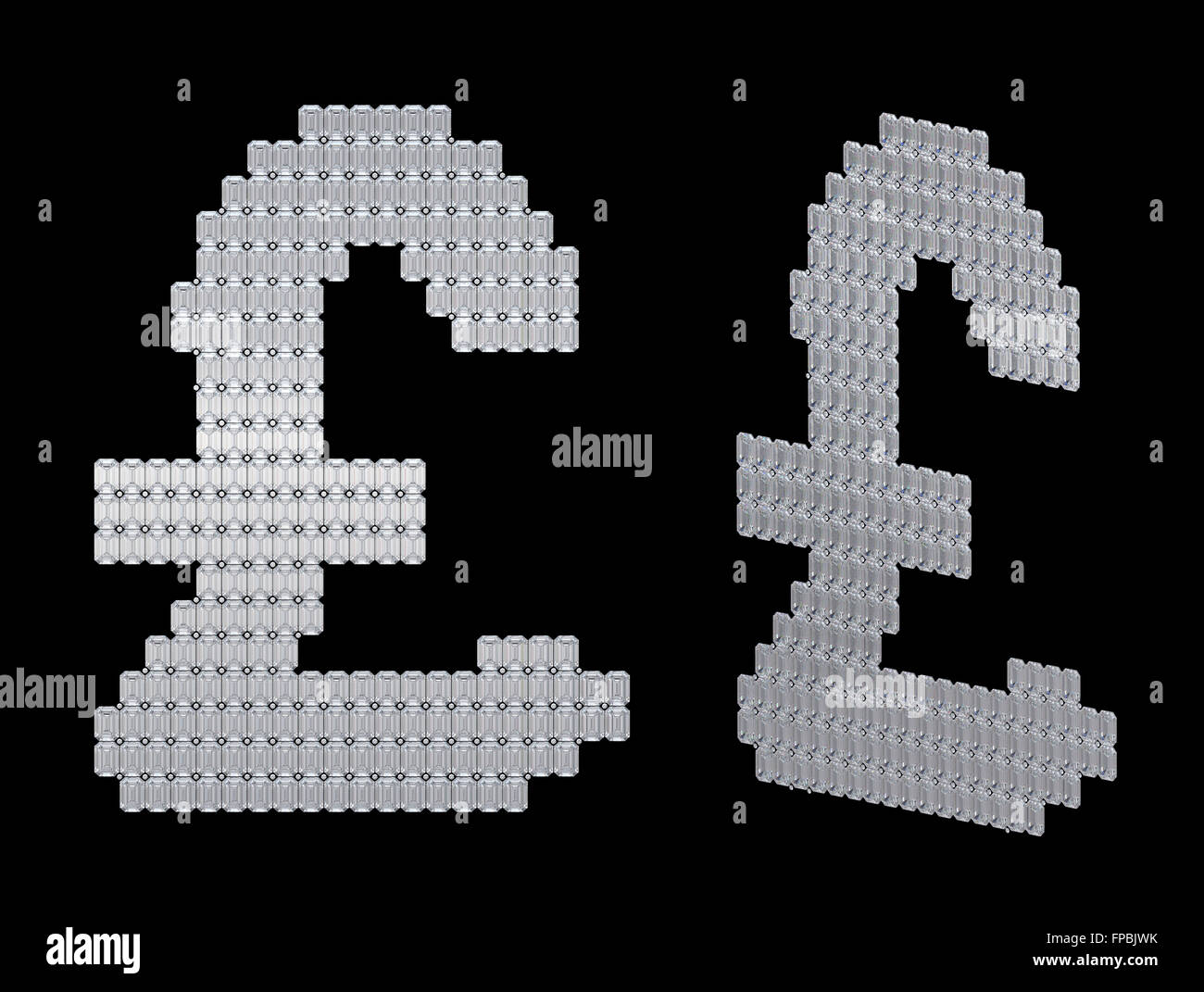 GB pound dollar symbol assembled of diamonds. Over black. Extralarge ...