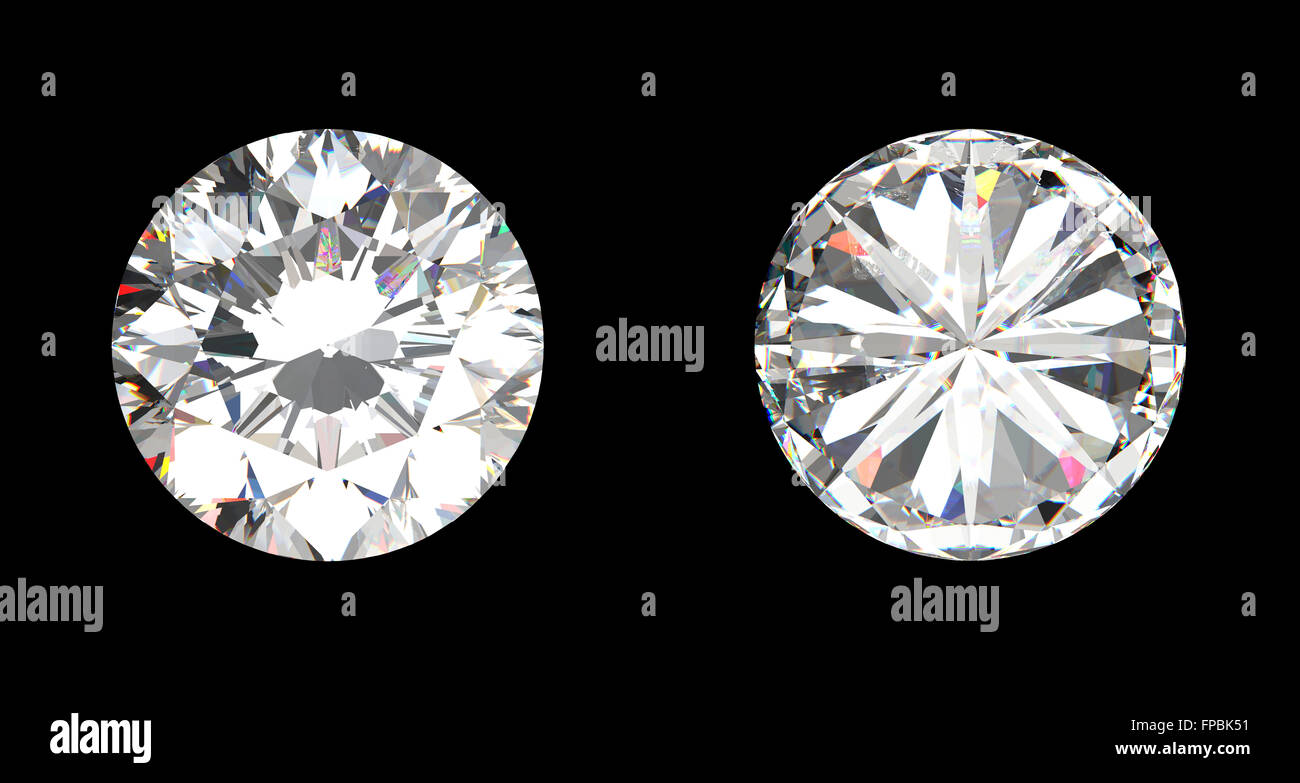 top and bottom view of large diamond over the black background Stock ...