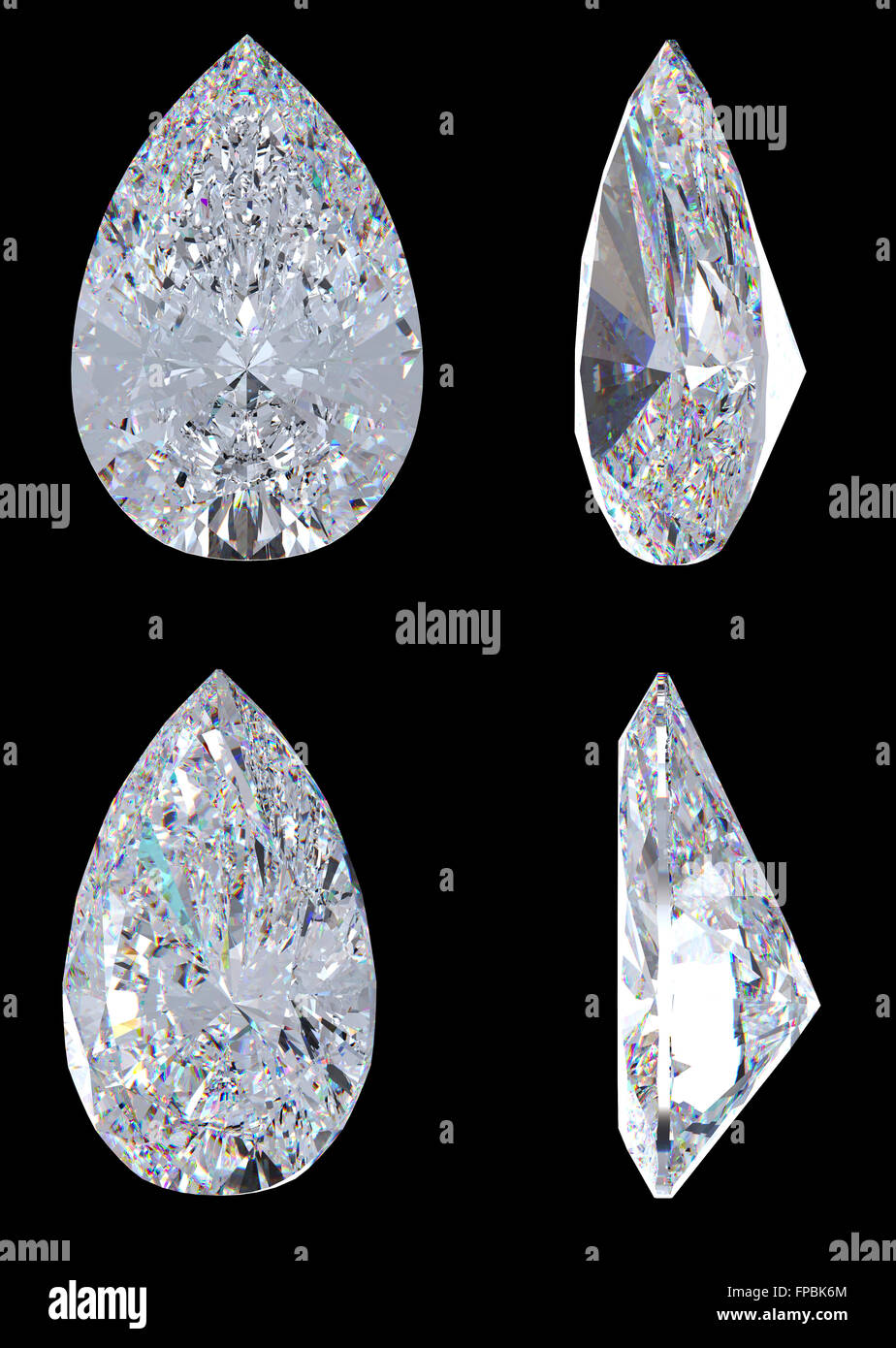 Top, bottom and side views of pear diamond. Over black, Extralarge ...