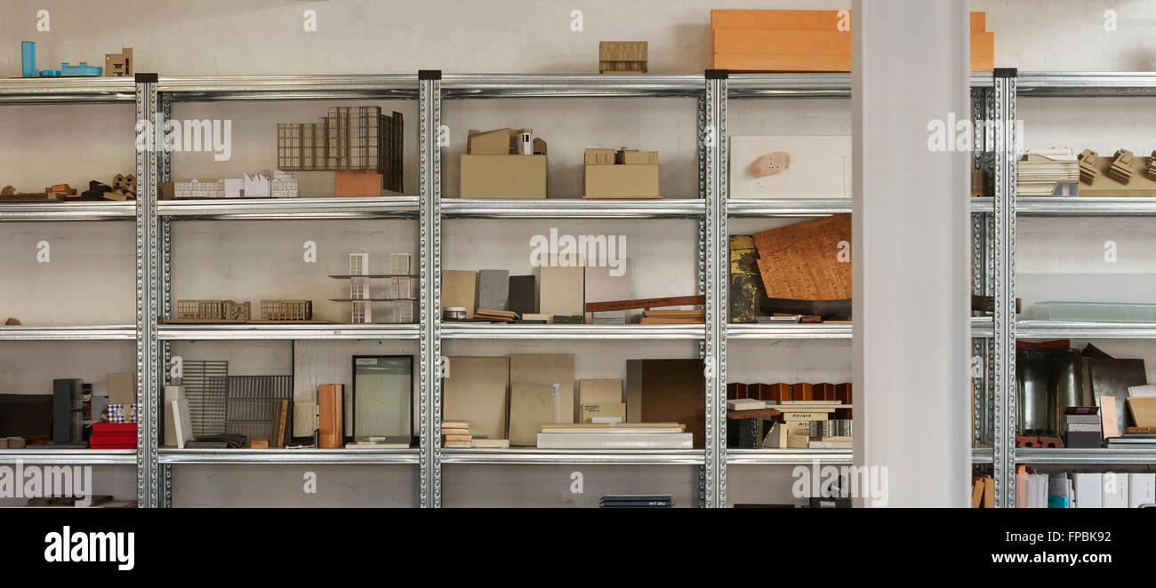Panoramic view of storage shelves with building samples. DSDHA ...