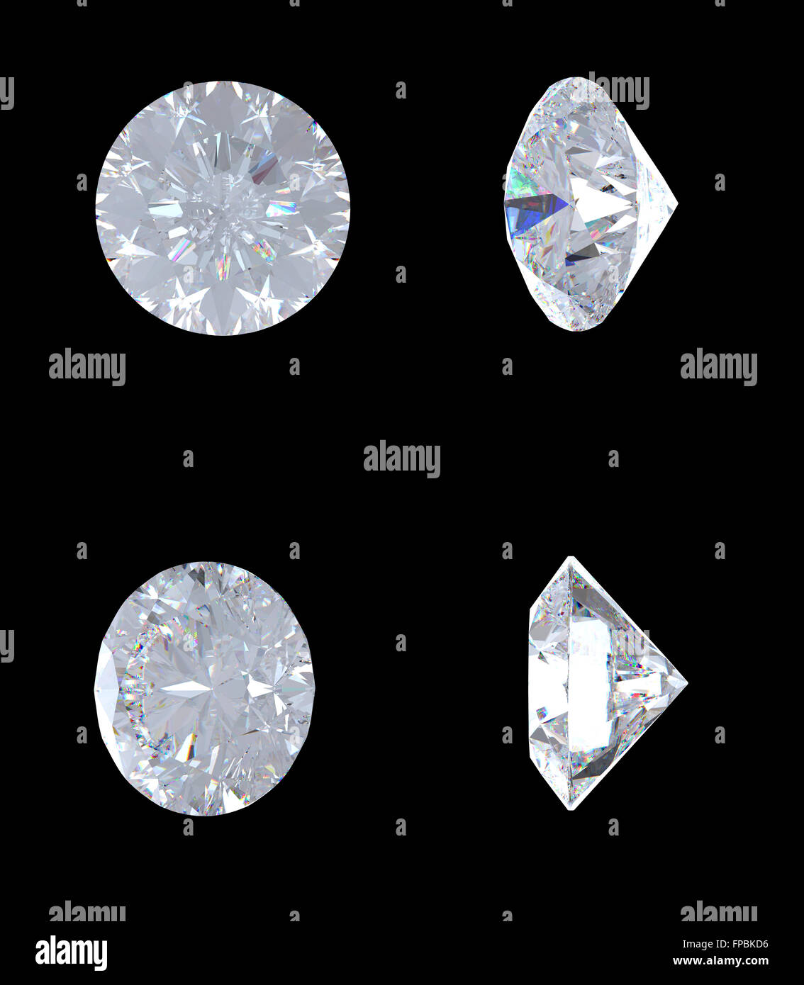 Top, bottom and side views of brilliant diamond. Over black. Extralarge ...