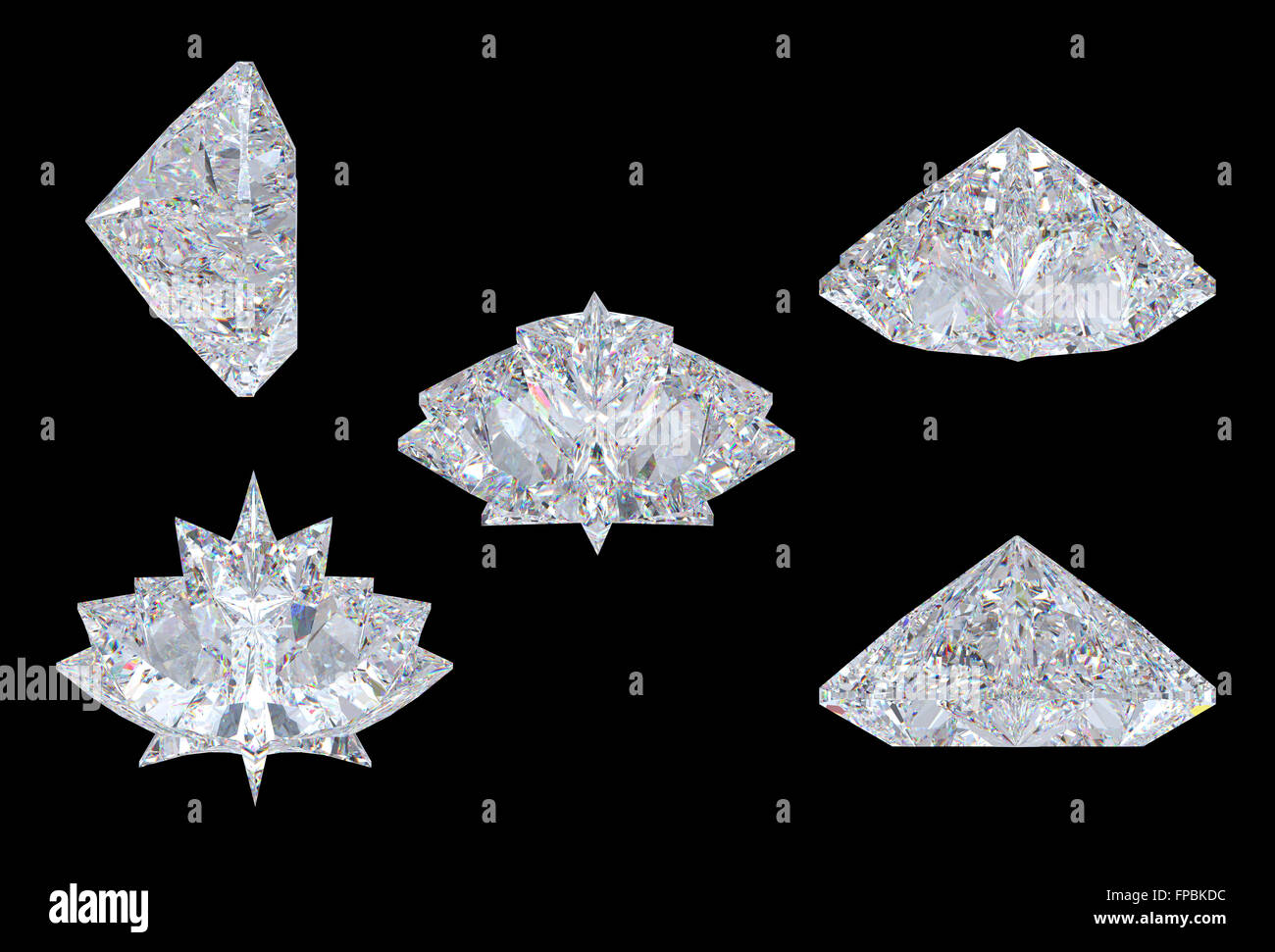 Top, bottom and side views of maple leaf diamond. Over black ...