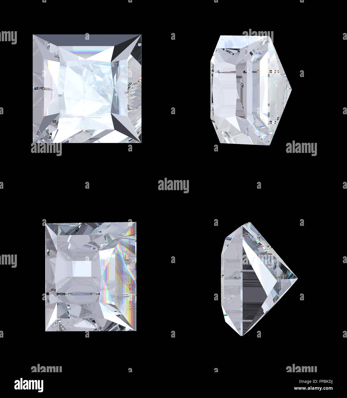 Top, bottom and side views of princess diamond. Over black. Extralarge ...