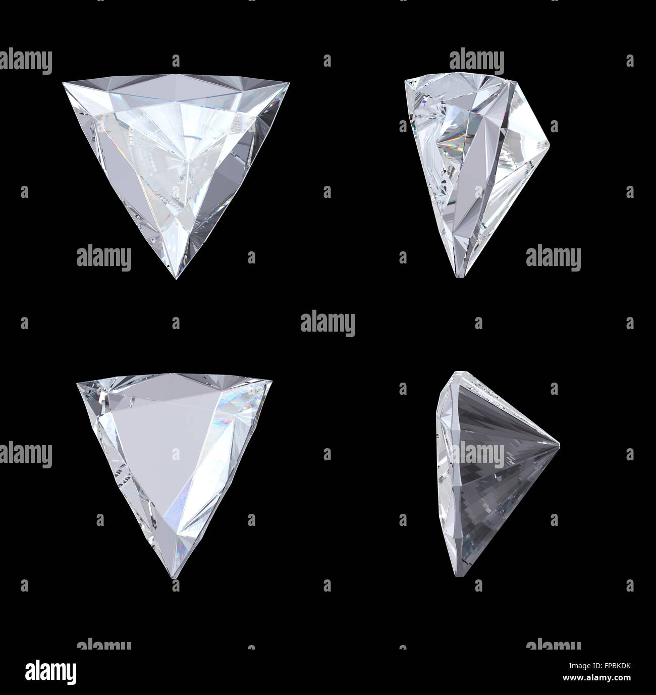 Top, bottom and side views of trillion diamond. Over black. Extralarge ...