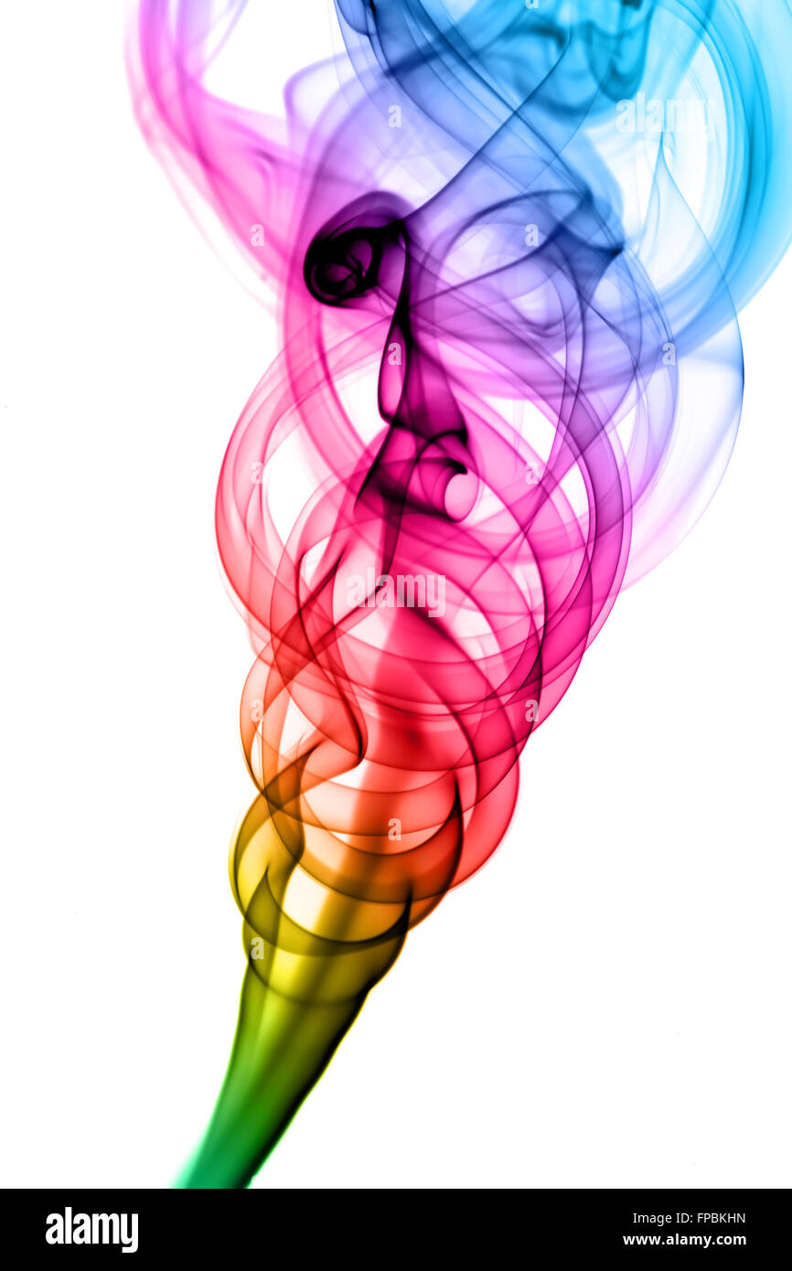 Gradient colored smoke swirl over the white background Stock Photo - Alamy