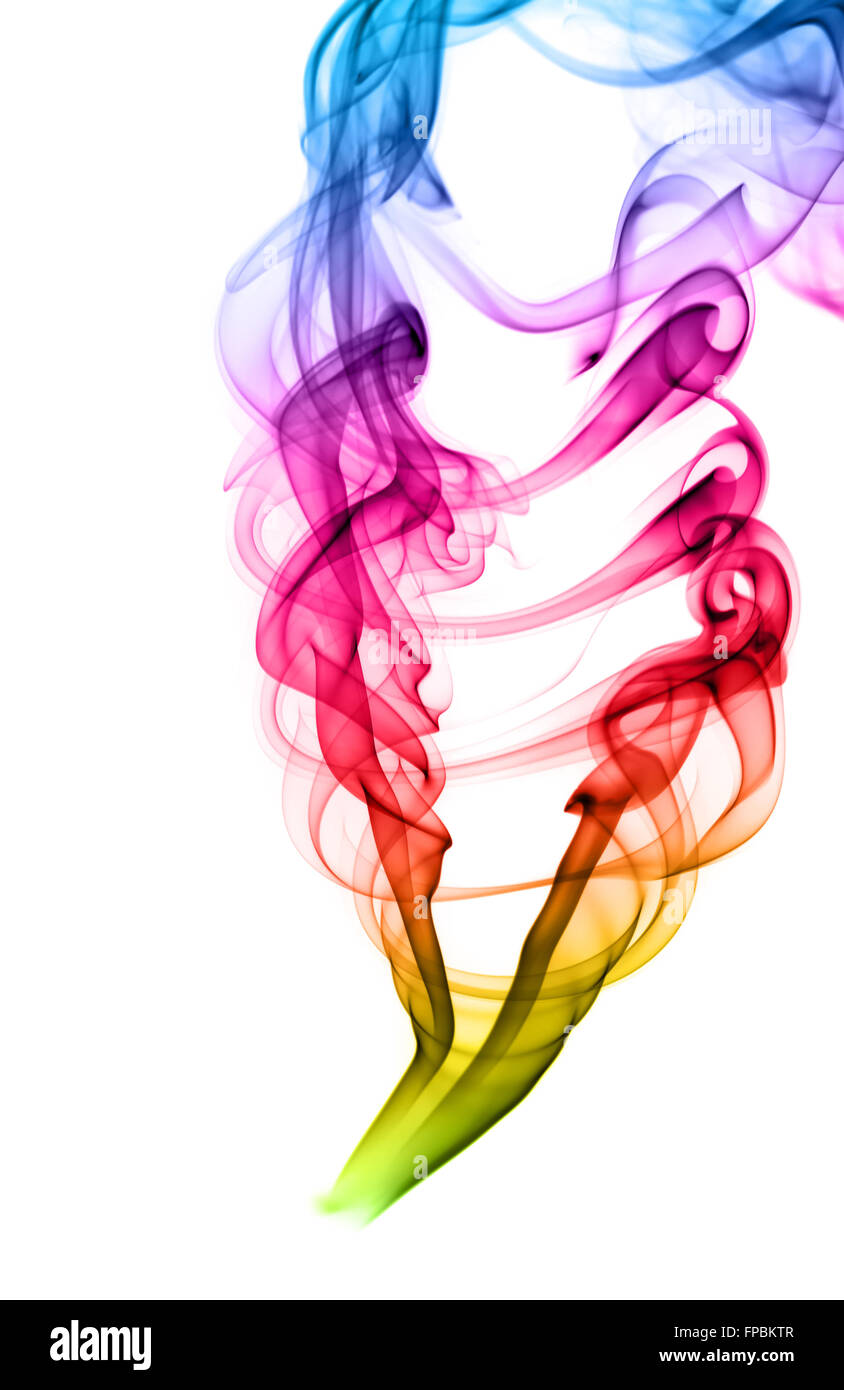 Colored puff of abstract fume over the white background Stock Photo - Alamy