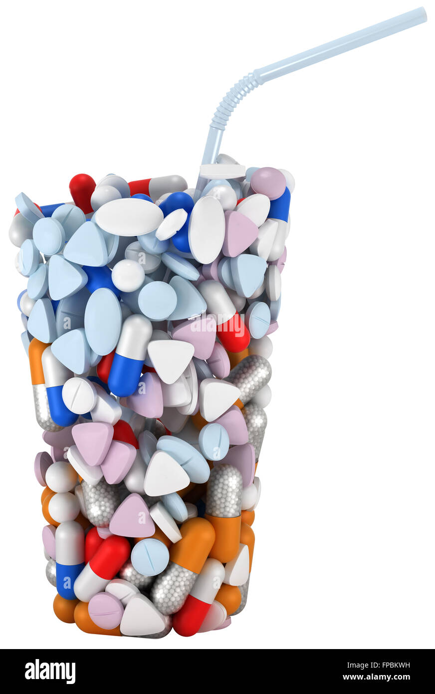 Glass shape assembled of drugs and pills with straw. Extralarge ...