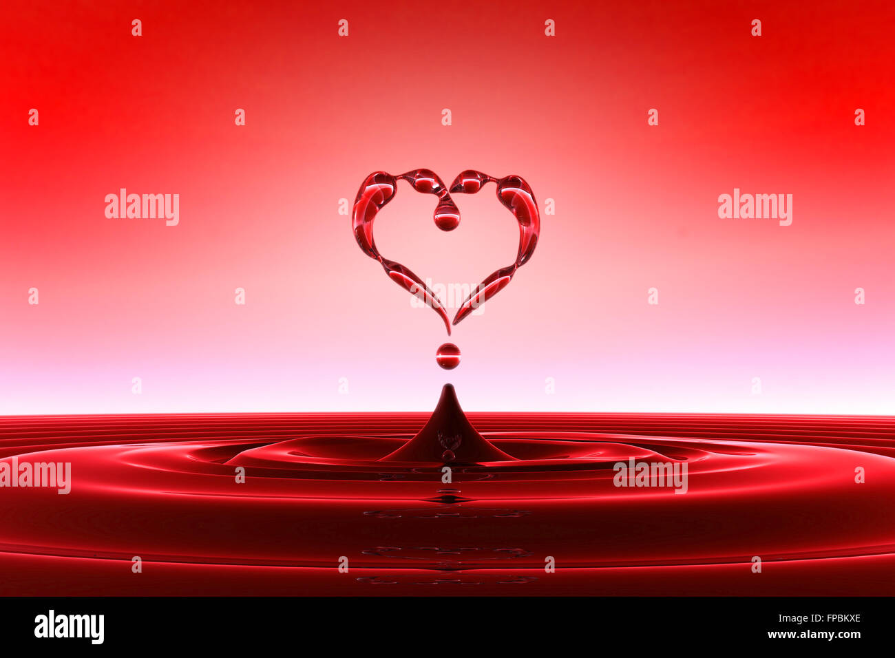 Heart shaped red water drops and splashing with waves. FAQ concept ...