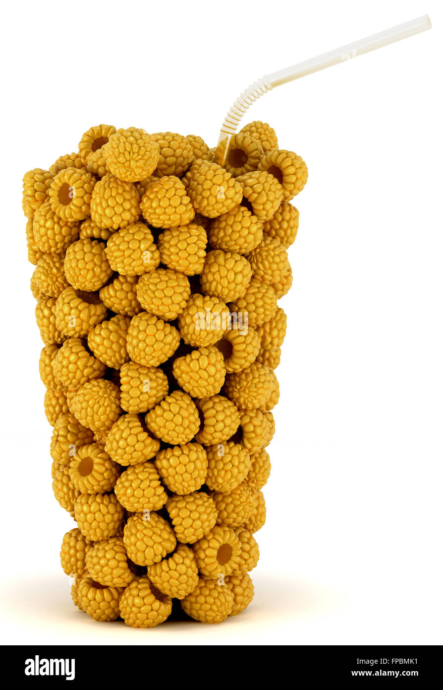 Yellow Raspberry Glass shape with straw isolated over the white ...