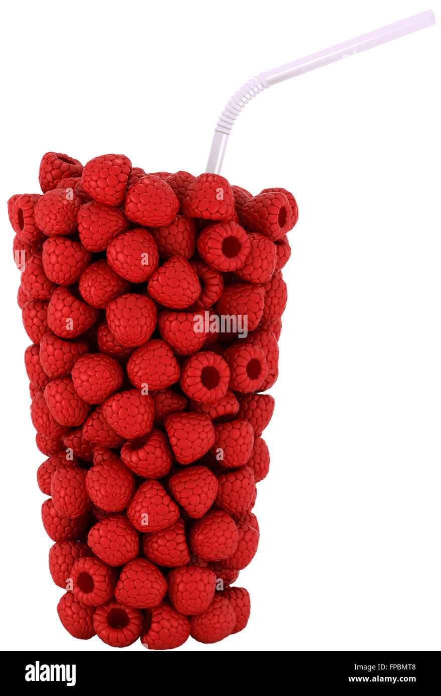 Raspberry Glass shape with straw isolated over the white background ...