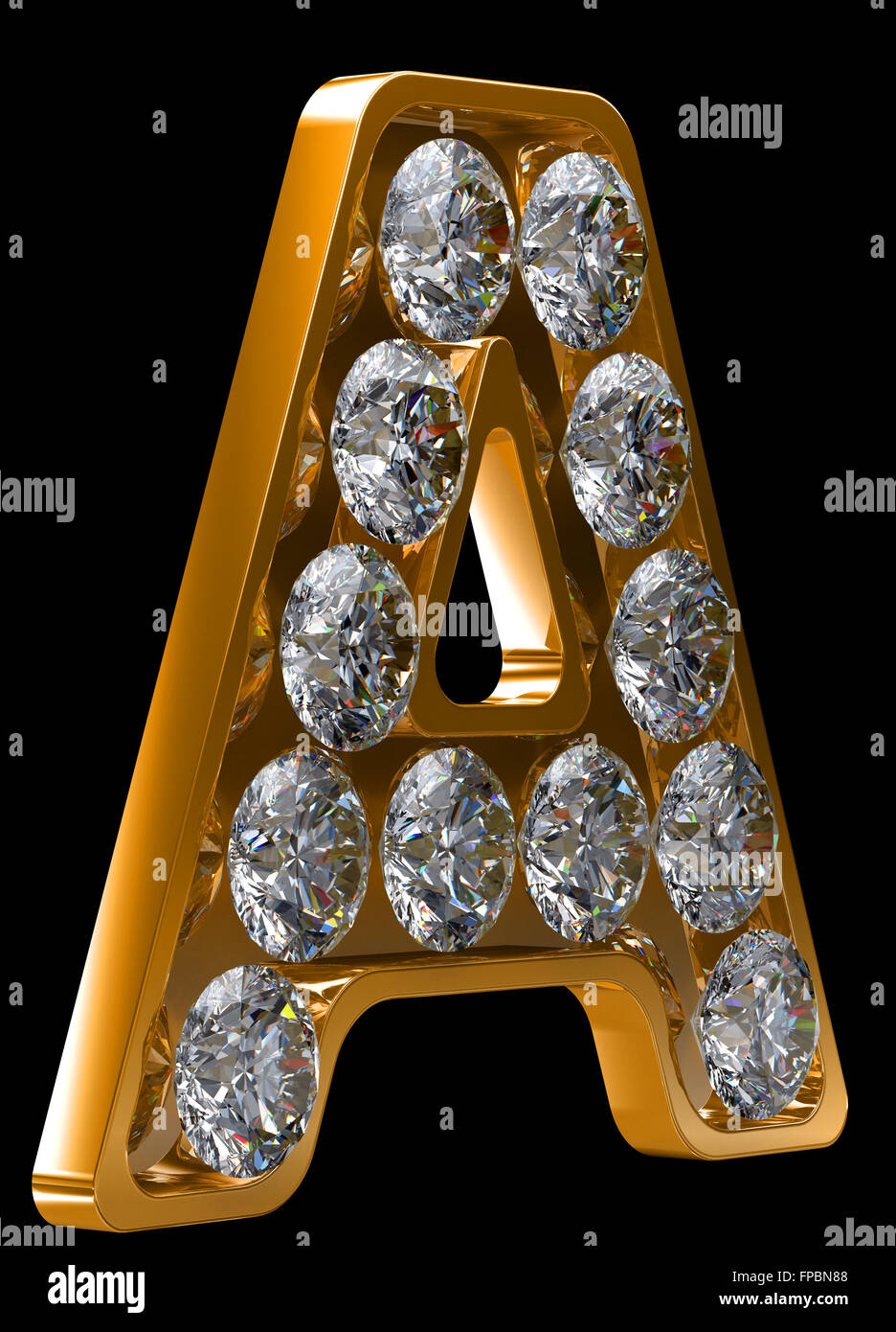 Golden A letter incrusted with diamonds. Other characters are in my ...