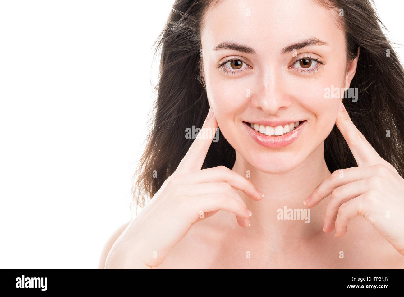 Portrait of a beautiful young smiling woman on a white background Stock Photo - Alamy