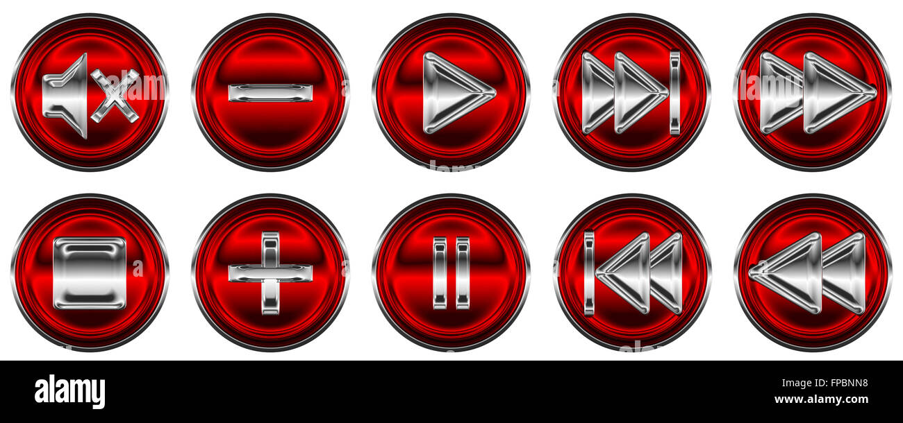 Collection of media controls and buttons over white Stock Photo - Alamy