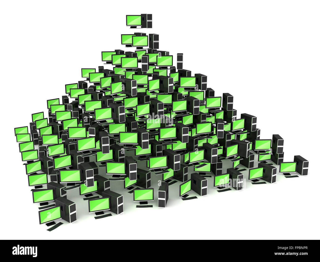 Corporate PC network concept - pyramid shape assembled of computers ...