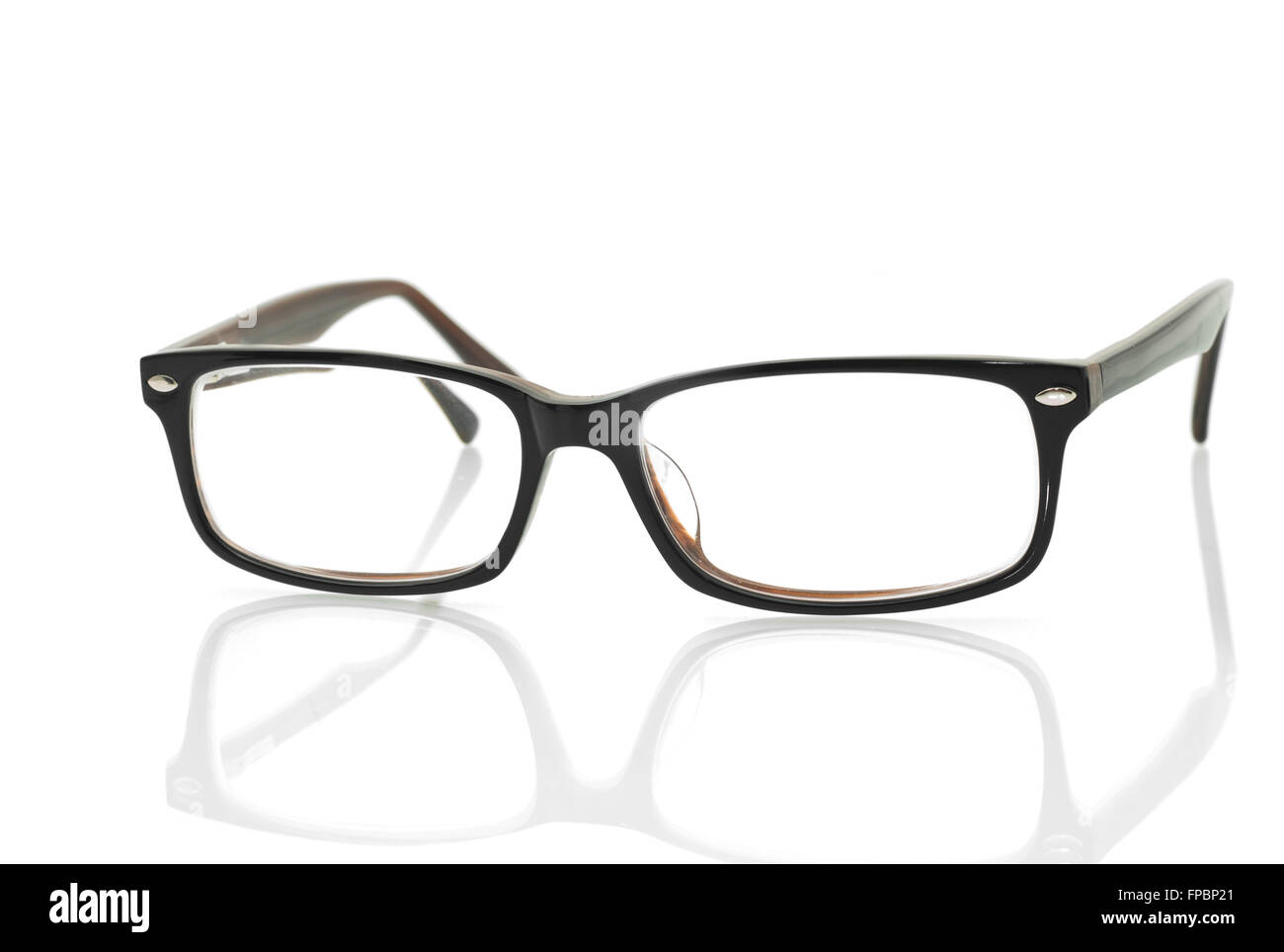 Modern glasses with reflection over white background Stock Photo - Alamy