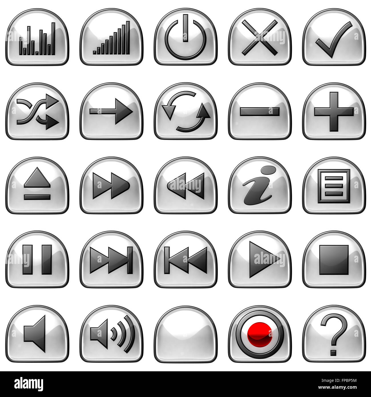 Semicircular grey Control panel icons or buttons isolated on white ...